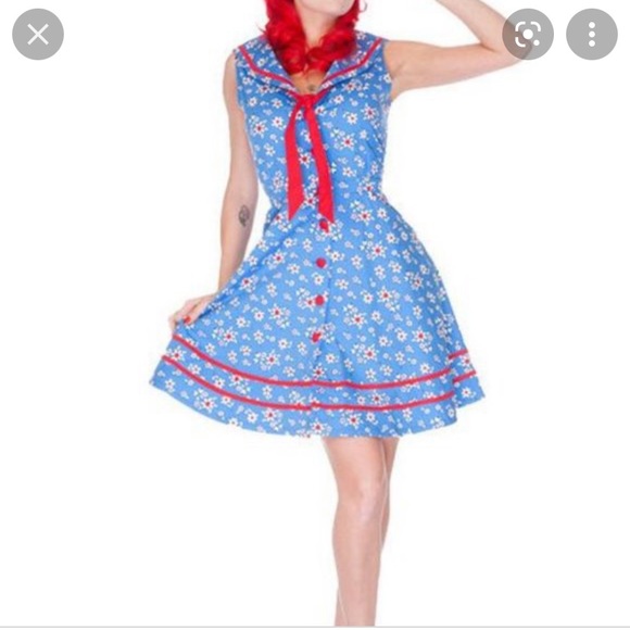 Voodoo Vixen | Dresses | Voodoo Vixen Daisy Flare Dress Blue Floral 5s ...
